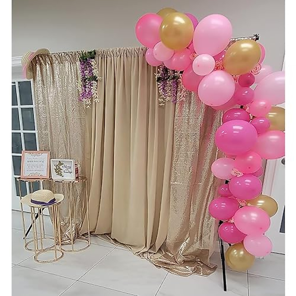 TCBESTO Champagne Gold Sequin Backdrop Curtains Glitter Drapes 2FT x 8FT 2 Panels for Wedding Birthday Party Decorations Bridal Baby Shower Party Supplies Sparkly Photography Background