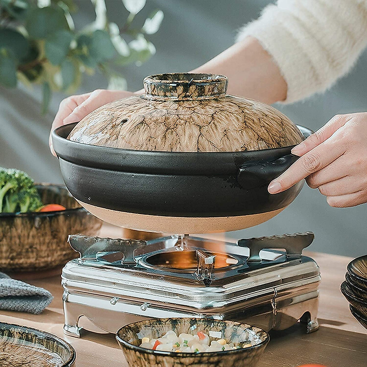 Porcelain Plate and Bowl Set,Dinnerware Set for Home or Special Restaurant, Ceramics Dinner Sets, 66 Pieces Leopard Glaze Porcelain Dinnerware Set | Japanese-Style Steak Plate Cereal Bowl and Soup Bo