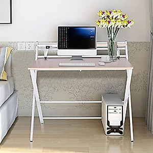 Youmymine Folding Study Computer Desk - Writing Desk Portable Small Lazy Foldable Table Laptop Desk for Small Space,Free Installation Home Office Desk (White)