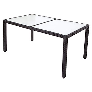 BIADNBZ 7-Pieces Patio Dining Set Outdoor PE Wicker Rattan Furniture with 1 Glass Top Table,6 Armchairs and Cushions, OneSize, Black+White