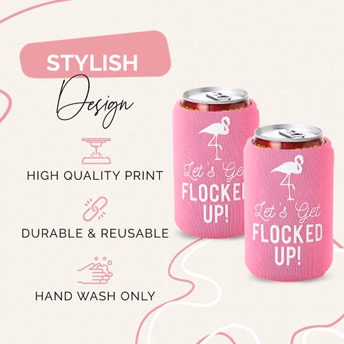 Let's Get Flocked UP!, Set of 12 Pink and White Can Coolers Cups, Flamingo Can Coolers Perfect Flamingo Party Supplies, Final Flamingle Bachelorette Party, and Bridal Showers