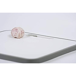 3-in-1 Plastic Cutting Board with Built-In Knife Sharpener, Garlic Grater, Raised Juice Catcher, Slip-Resistant Bottom, Non-Stick Food Prep Surface, Meat, Vegetable, Cheese