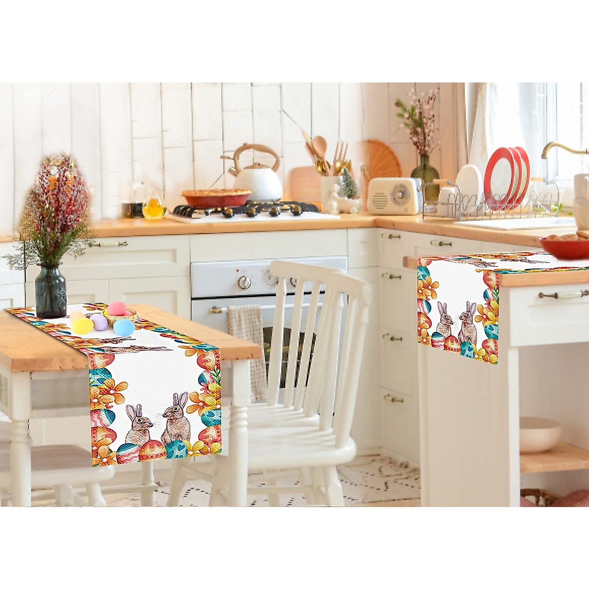 Flyart Easter Table Runner, Easter Decorations Table Runner Easter Bunny Easter Eggs Table Runners, Easter Decor Kitchen Dining Table Runner for Holiday Home Party Farmhouse Spring Decor (13x72 inch)