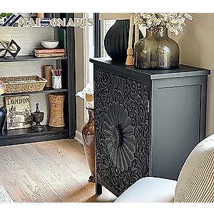 MAISON ARTS Black Accent Cabinet with Doors Distressed Storage Cabinet Farmhouse Cabinet Kitchen Bar Wine Cabinet Solid Wood Frame for Entryway Living Room Bedroom