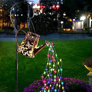 NA Watering Can Lights, Solar LED Lantern Outdoor Fairy Light Waterproof,Decorative Retro Metal Solar Shower Lights (with Bracket)