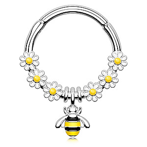 Melighting Bee Septum Rings 16G Dangle Septum Jewelry Stainless Steel 316L Flower Septum Ring Cute Daith Earrings Helix Earring Cartilage Tragus Piercing for Women