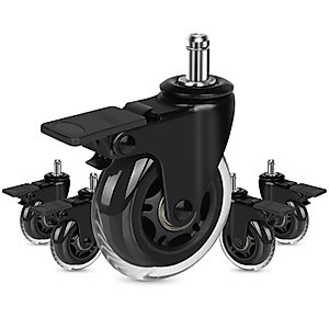 Hirate Office Chair Casters with Brake, 3" Heavy Duty Swivel Lockable Caster Rolling Safe for Hardwood, Tile & Carpet Fit Most Chairs 7/16" x 7/8", Set of 5