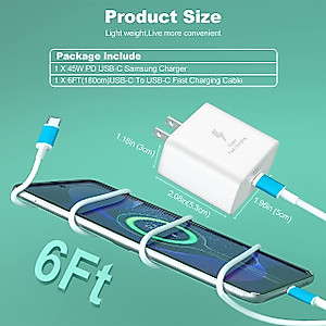 45W USB C Super Fast Charger for Samsung Galaxy S23 Ultra/S23/S23+/S22/S22 Ultra/S22+/Note 10/Note 20/S20/S21/S10, Galaxy Tab S7/S8,i Phone 15 Charger, PPS Wall Charger with 6FT Type C Cable