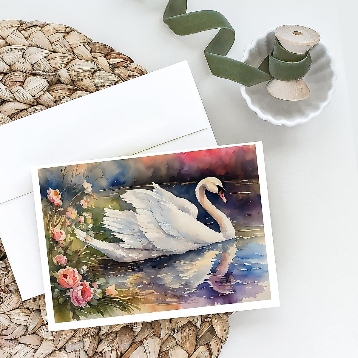 Caroline's Treasures DAC3274GCA7P Swan Greeting Cards Pack of 8 Blank Cards with Envelopes Whimsical A7 Size 5x7 Blank Note Cards