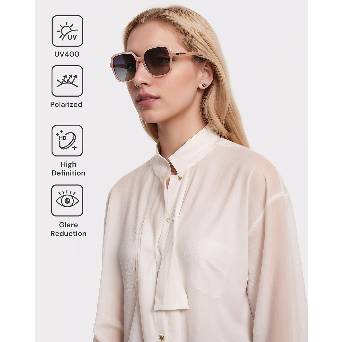 BENEUNDER Trendy Square Polarized Sunglasses, Lightweight Folding Sunglasses for Women Men, UV Protection for Fishing Driving Beach, Light Brown