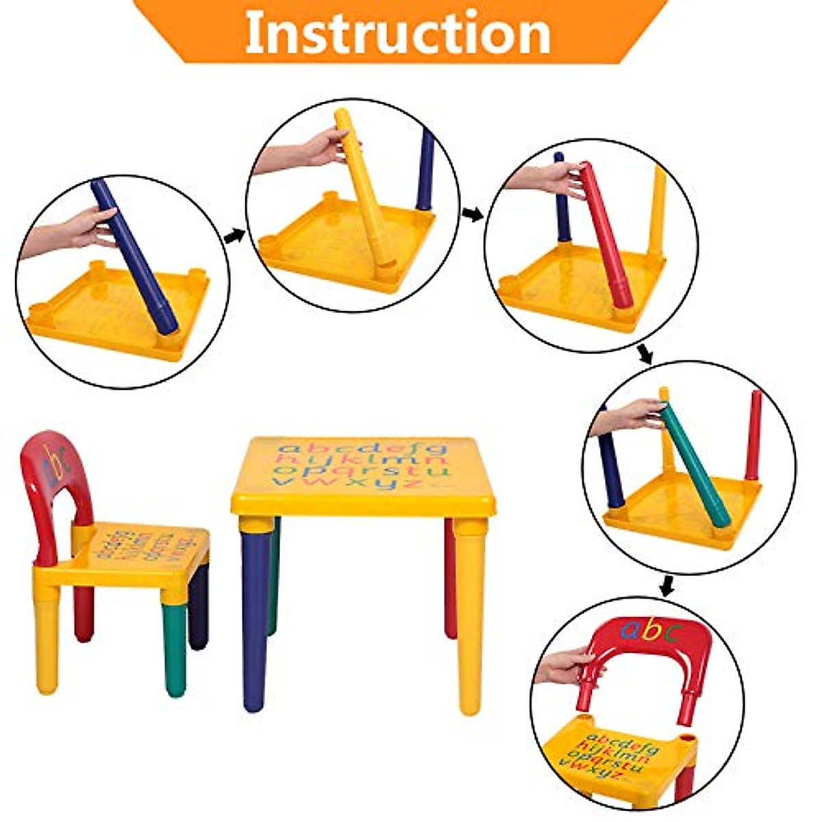WiCCI gt6-ZJ Children Letter Table Chair Set Yellow & Red