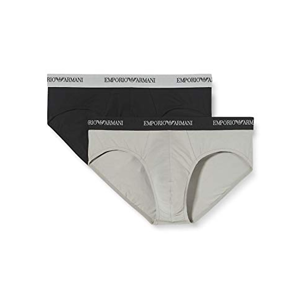 Emporio Armani Men's Stretch Cotton Classic Logo Brief, Black/Grey, X-Large