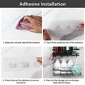 4-Pack Shower Caddy Shelf Organizer with Hooks & Soap Dish Holder, Adhesive Bathroom Shower Rack, No Drilling Rustproof Black Shower Basket for Inside Shower Wall, Kitchen Restroom Organizers Storage