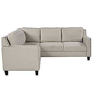 Tulib Symmetrical Sectional Sofa with Ottoman, L-Shaped Rivet Modern Upholstered Couch Set with Cushions, for Living Room, Beige