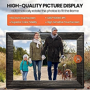 10.1 inch WiFi Digital Picture Frame with 64GB Storage(Built in 32GB and 32GB SD Card), 1280 * 800 IPS HD Touch Screen Electronic Smart Digital Photo Frame, Easy to Share Photos and Videos