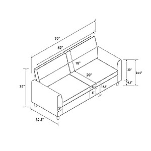Novogratz Concord Sofa, Small Space Living Room 3 Seater, Pocket Coil Cushions, Mustard Yellow Velvet