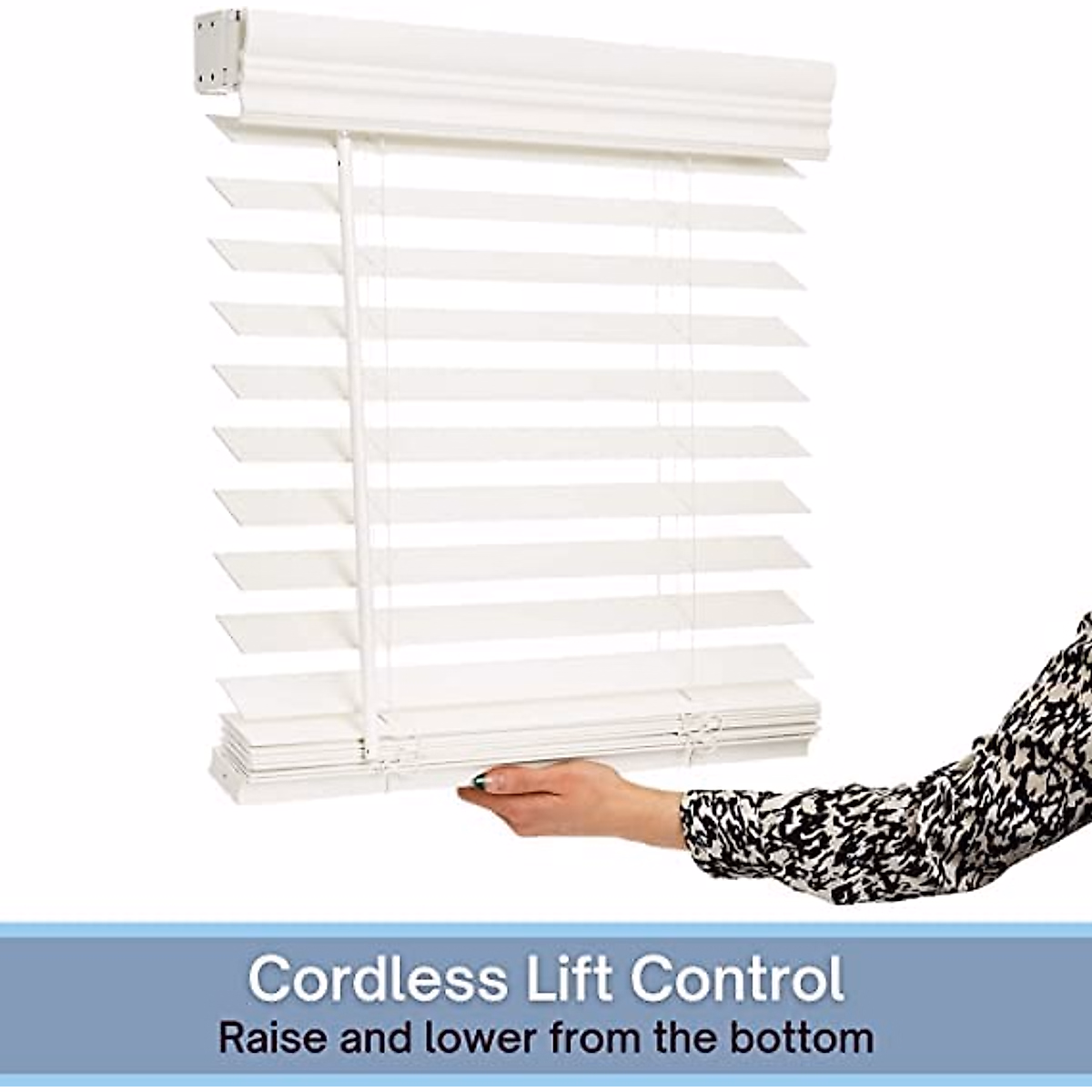 LOTUS & WINDOWARE Cordless 2" Faux Wood Blind 31" Wide x 72" Long, Soft White, Smooth (FCX3172WH) - 31 x 72,Soft White