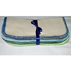 1 Ply Organic Cotton Flannel Washable Baby Wipes 8 x 8 Inches Set of 10 Blues and Greens