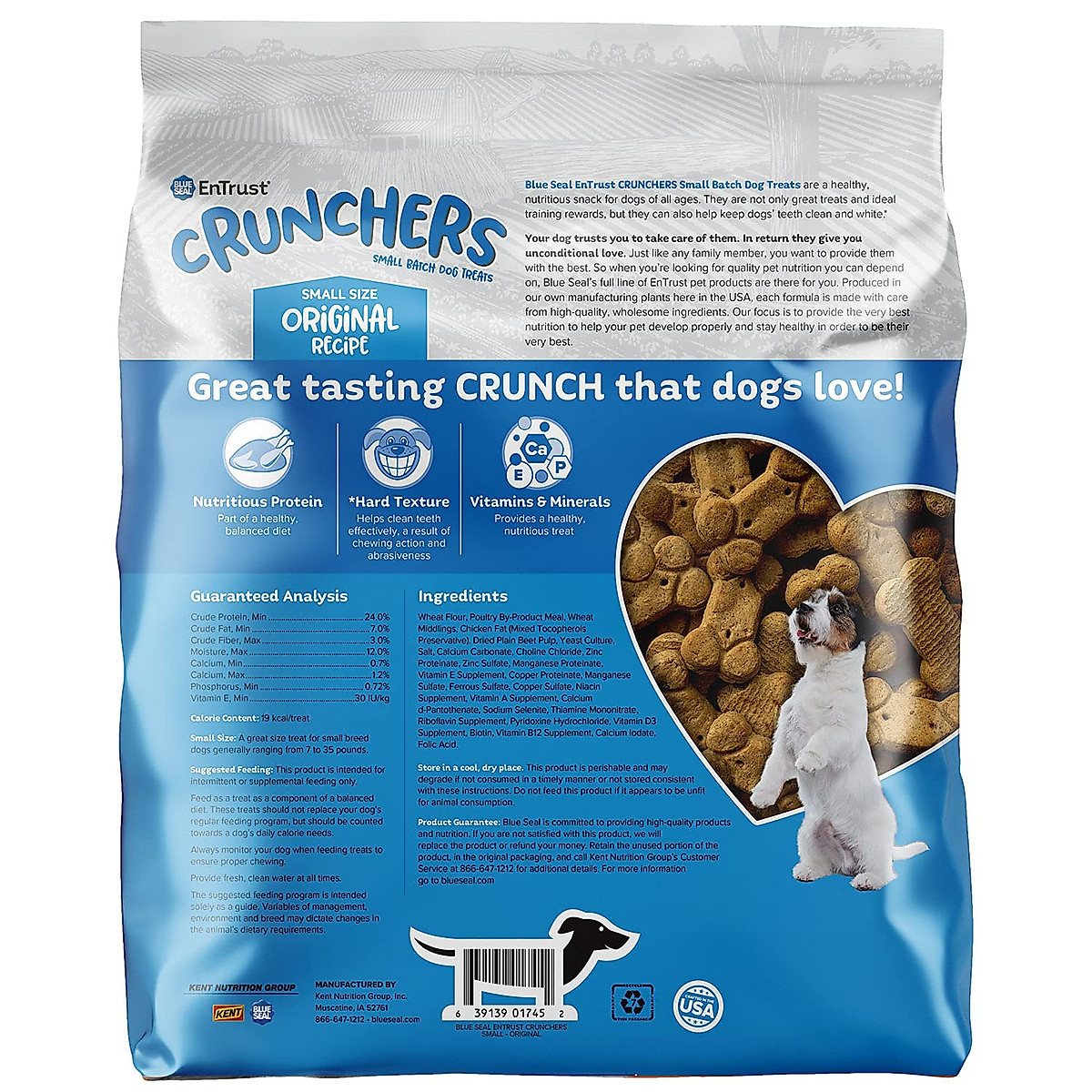 Blue Seal Kent Entrust Crunchers - Small Dog Treats, Original Recipe - Crunchy Oven Baked Biscuits with Premium Ingredients, Healthy Snack, Ideal for Training - Made in USA, 3.5-Pound Bag