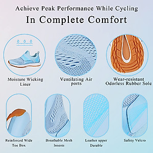 TAILORIA Women's Indoor Cycling Shoes, Breathable, High Performance Indoor Outdoor Bike Shoes - SPD Compatible Pink (Blue, Adult, Women, 8, Numeric, US Footwear Size System, Medium)