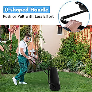 Goplus Lawn Roller, Push/Tow Behind Water/Sand Filled Steel Yard Sod Roller for Garden Backyard, 13 Gallon/48 L, 24"x13", Black