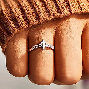dsmrosp to My Daughter & Granddaughter Storms of Life Cross Arch Ring, S925 Sterling Silver Cubic Zirconia Rings, Eternity Cross Ring for Women Gift (1PCS,7)