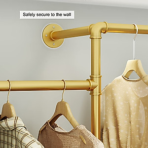 KaKaBB Gold Pipe Clothing Rack, Clothes Rack for Wardrobe, Bedroom and as walk-in Closet System, Double Hanging Rods Clothes Rack with Shelves,Heavy Duty Clothes Rack Wall Mounted(Gold)