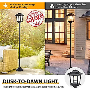 63" Solar Lamp Post Lights Outdoor 2 Pack ,Aluminum Floor Lamp,Waterproof Solar Powered Lights for Garden, Pathway, Yard, Front/ Back Door, Warm White Solar Post Light,Replaceable Bulb, Decoration