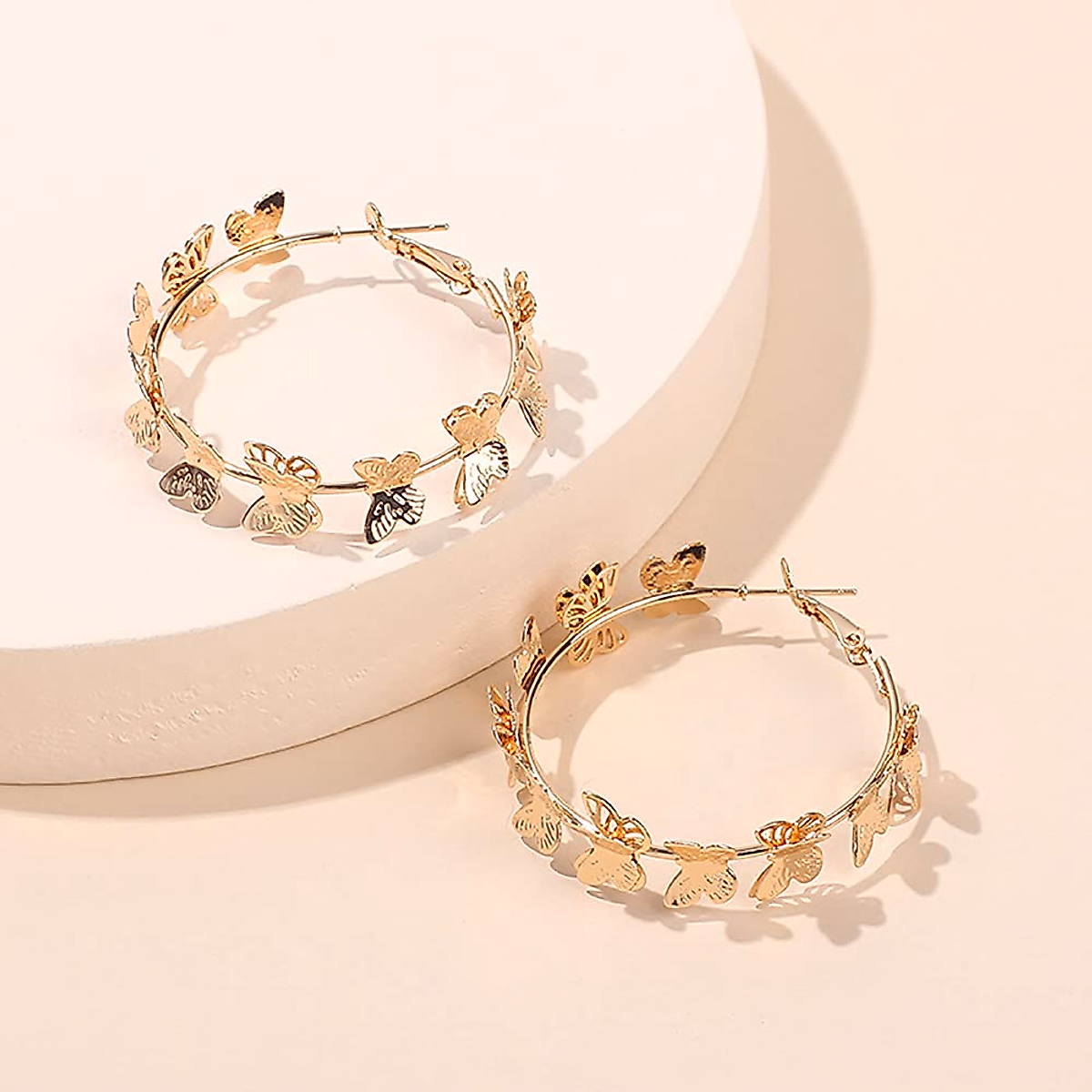 Big Hoop Butterfly Earrings for Women , Gold Monarch Butterfly Earrings , Gift Butterfly Party or Daily Wear (Party butterfly gold)