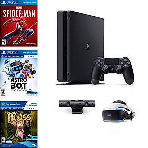 Sony Sony Playstation 4 Playstation 4 Slim 1TB Console Plus PS4 VR: Ps Camera, Ps VR Headset, Dual Shock 4 Wireless Controller, Game: Spider-Man, Moss Game, Astro Bot Rescue Mission, Black