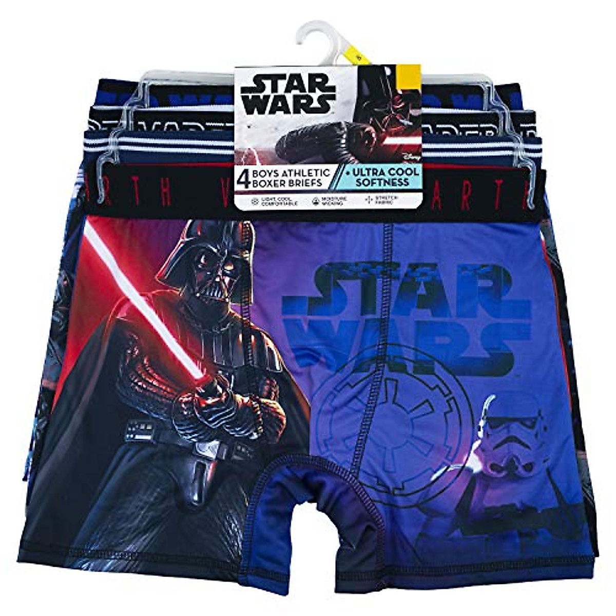 STAR WARS 100% Combed Cotton Briefs and Boxer Briefs and Poly-Blend Athletic Boxer Briefs in sizes 4, 6, 8, 10 and 12