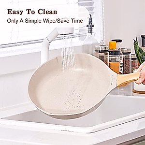 Nonstick Frying Pan Set - Granite Induction Pans for Cooking Omelette Non-Stick Cookware Set, Healthy Kitchen Skillet Non Sticking Stone Pot and Pan Set (8", 9.5" & 11") Beige