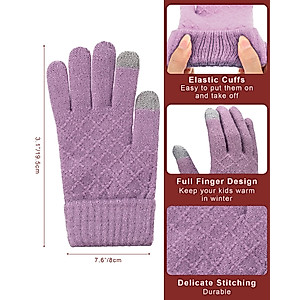 Liitrsh 2 Sets Girl's Winter Knit Hat Scarf Gloves Set Warm Fleece Lined Pom Pom Hat Scarf Gloves for Teens Pink Purple