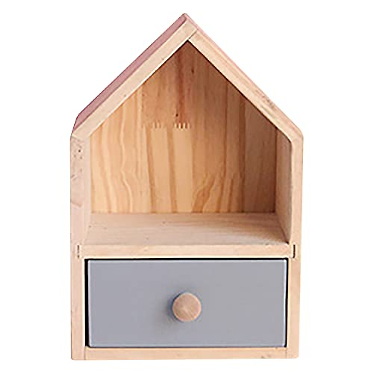 House Shaped Display Shelf with 1 Drawer - Wood Dresser Floating Shelf - Kids Bedroom Furniture - Desk Decor Book Shelf - Nursery Decor - Cute Storage Shelves for Bedroom - 1 Tier 7.9x1.8x11.4 in