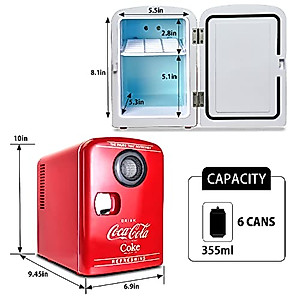 Coca-Cola Bluetooth Speaker Mini Portable Fridge, Compact Personal Cooler Warmer, 12V DC/110V AC for Home, Dorm, Car, Skincare, Cosmetics, Medication, Red
