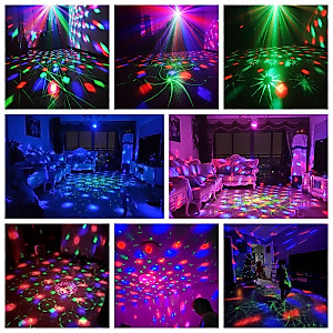 Dj Party Disco Ball Lights with Pattern and Sound Activated,10 ft USB Cable, Laucnpty LED Stage Strobe Light that Sync with Music, Christmas Rave/Home Karaoke/Dance/Club Bar Lights for Parties (Black)