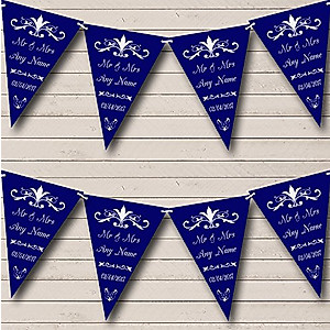 Regal Or Navy Blue Personalized Wedding Anniversary Party Bunting Banner Garland