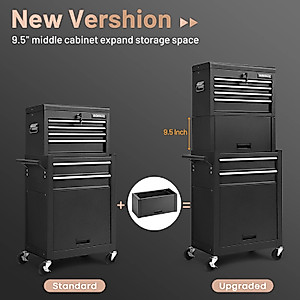 IRONMAX 6-Drawer Tool Cabinet on Wheels, Lockable 3 in 1 Heavy Duty Toolbox Organizer w/ 4 Universal Wheels & Hooks, Detachable Metal Tool Chest for Garage, Warehouse, Repair Shop (Black)