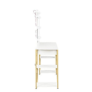 Vanity Desk Set, Makeup Vanity with Chair & Mirror & Adjustable Brightness Lights & Large Drawer, Vanity Table for Bedroom, Bathroom, Small Space (White)