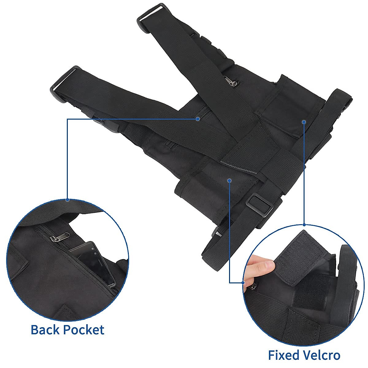 MANGEMA Radio Shoulder Holster Chest Harness Holder Vest Rig for Universal Two Way Radio Chest Front Pack Pouch Walkie Talkie Case with Front Pouches for Kenwood Retevis Baofeng UV5R F8HP UV82