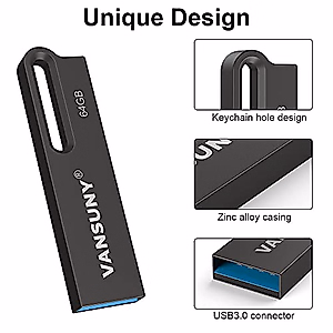 Vansuny 64GB Flash Drive Metal Waterproof USB Drive USB 3.0 Ultra High Speed Memory Stick, Portable Thumb Drive for PC/Tablets/Mac/Laptop