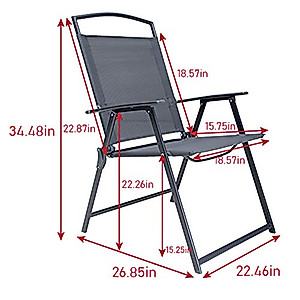 Pellebant Set of 4 Patio Dining Chairs, Outdoor Folding Chairs with Armrest, Patio Furniture Chairs for Camping, Beach, Backyard, Garden, Poolside, Gray