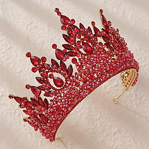 Red Crowns for Women Large Crystal Tiaras Tall Pageant Crowns Rhinestone Royal Queen Headband Princess Quince Headpieces for Wedding Birthday Prom Costume Cosplay Celebration