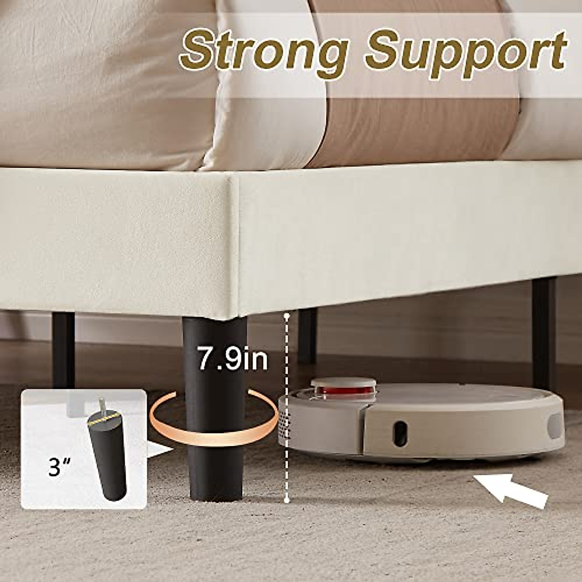 VECELO Full Bed Frames, Upholstered Platform Bedframe, Adjustable Headboard, Wood Slat Support, No Box Spring Needed, Easy Assembly, Beige