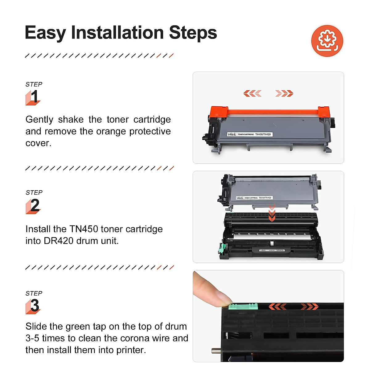 v4ink Compatible Replacement for Brother TN450 TN420 Black Toner Cartridge High Yield to use for HL-2240d HL-2270dw HL-2280dw MFC-7360n MFC-7860dw IntelliFax 2840 2940 4-Packs