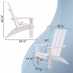 Psilvam Modern Adirondack Chairs Set of 4, Oversized Poly Lumber Fire Pit Chair, 350 Lbs Support Patio Chairs for Garden, Weather Resistant Adirondack Chair Looks Like Real Wood (4, White)