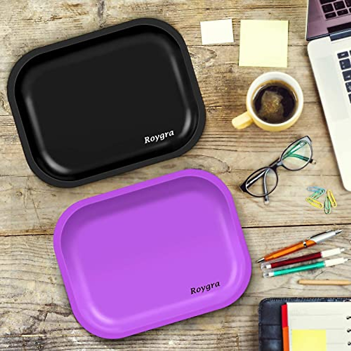 roygra Matte Rolling Tray, Metal Cigarette Rolling Tray (Matte Black, Medium - 7 x 5.5'')