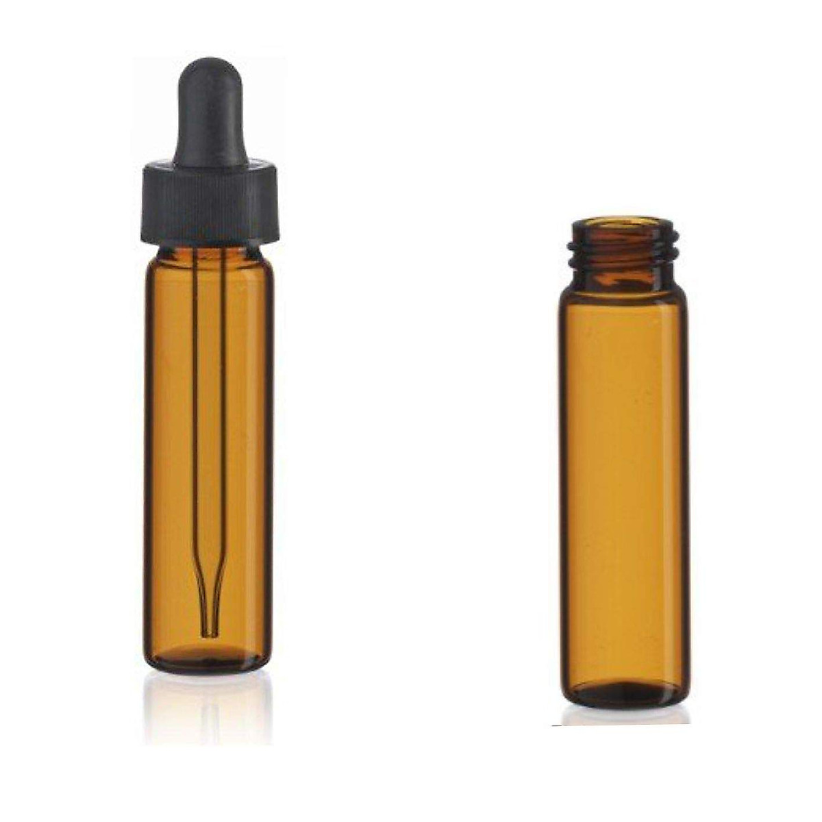 MagnaKoys 2 Dram 1/4 oz Amber Glass Vials w/Straight Black Bulb Eye Glass Droppers for Essential Oils & Liquids (Pack of 2)