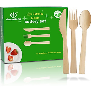 90 Count Bamboo Cutlery Set (30 Forks, 30 Spoons, 30 Knives),Compostable Biodegradable Utensils Set