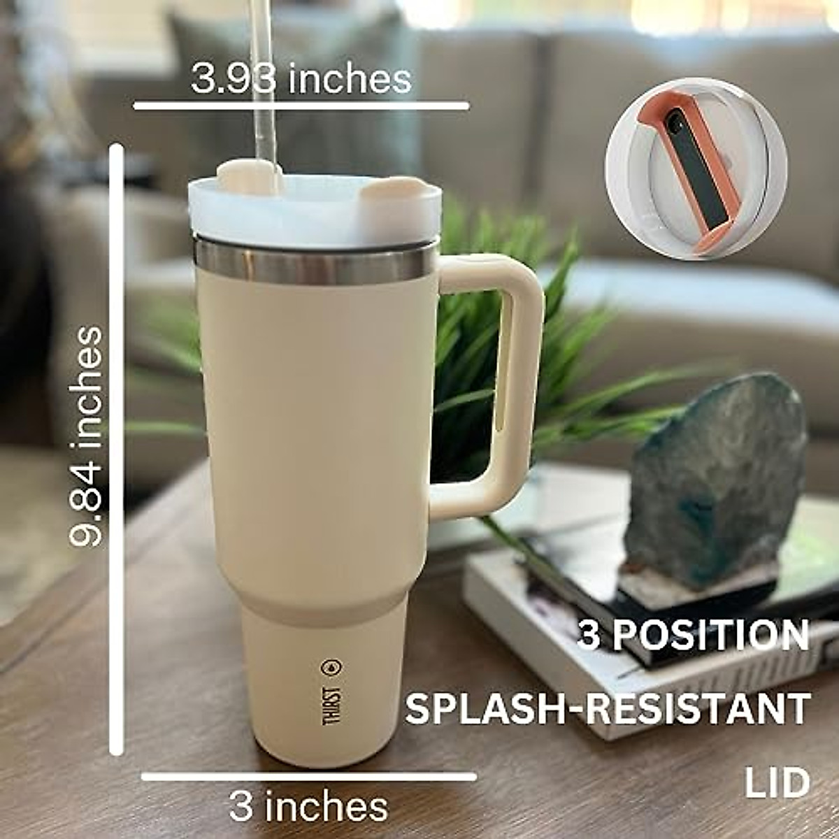 THIRST Quench H2.0 40 oz tumbler with handle and straw | Stainless Steel Tumbler | Insulated Tumbler | Double Wall Mug | Thermos | Cup | Water Bottle (New Generation Lid & Straw) (Red Rust)